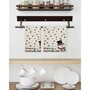 Onekaccu Farmhouse Christmas Dish Towels Set, Waffle Weave Kitchen Towels Microfiber Towels Cleaning Merry Xmas Snowman Soft Absorbent Dish Drying Towels Hand Towels 4 Pack 15.7x23.6 in