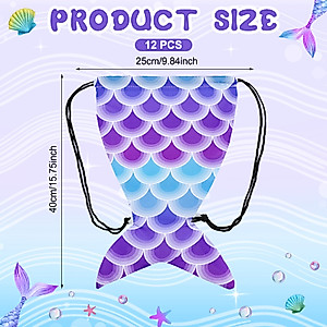 Silkfly 12 Pcs Mermaid Party Favor Bags Bulk Mermaid Drawstring Backpack Gift Cloth Bags Purple Blue Gradient Mermaid Beach Bag for Girls Kid Gift Party Baby Shower Birthday Supply