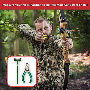 KESHES Bow String Nocking Points Set – T Square Ruler with Plier for Recurve and Compound Bowstring Accessories - Brass Nocks Point Bow Tuning Kit (T-sq, Plier, 6 Nocks Set)