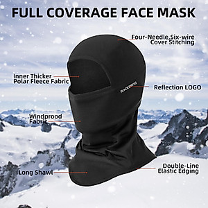 ROCKBROS Ski Mask Balaclava for Men Cold Weather Scarf Windproof Thermal Winter Women Neck Warmer Hood for Cycling Hiking Black