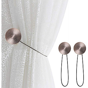 Magnetic Curtain Tiebacks Clips Decorative Rope Holdbacks, 2 Pack Sector Tie Backs Weave Holder for Window Draperies Hold Curtains Drape Ties Backs Holdback, Bedroom Home Décor (2, Rose Gold)