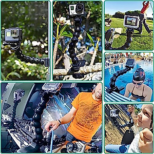 HONGDAK 8-in-1 Jaws Flex Clamp Mount with Adjustable Gooseneck (8 Sections) for GoPro Hero 11, 11Mini, 10, 9, 8, 7, 6, 5, 4, Session, 3+, 3, Max, Hero (2018), Fusion, DJI Osmo, Xiaomi Yi Action Camera