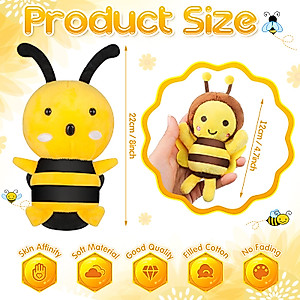 Jerify 6 Pieces Bee Plush Toy Bee Stuffed Animal, Yellow Bees Plushie Cuddly Large Soft Bee Pillow for Christmas Thanksgiving Birthday Bee Themed Party Gift, 8 Inches and 4.7 Inches