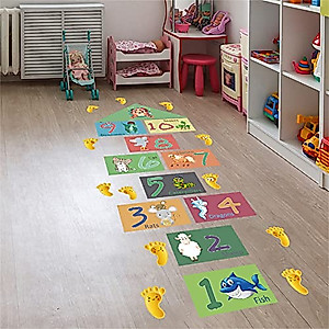 Hopscotch Game Wall Sticker Floor Decal, Cartoon Animal Digital Floor Wallpaper, Decoration for Baby Kids Room Nursery Kindergarten Classroom Playroom Decor Wall Decor (Hopscotch Game)