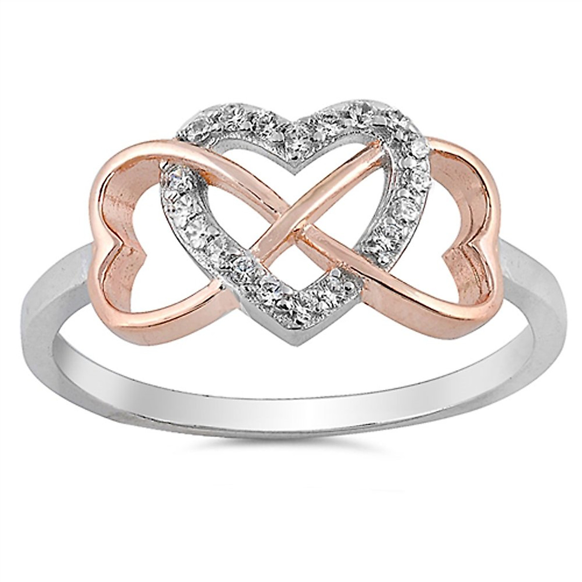 Rose Gold-Tone White CZ Heart Infinity Ring New .925 Sterling Silver Size 5