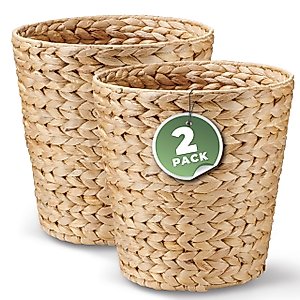 84ECO 2 Pack Wicker Trash Can, Wicker Waste Basket for Bathroom, Rattan Trash Can, Wicker Trash Basket, Basket Trash Can, Woven Trash Can