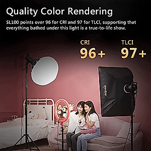 Godox SL100D LED Video Light, with Godox RC-A6 Remote Controller, 100W 5600K 32,100Lux @1M CRI 96+ Daylight LED Continuous Light, 8 FX Effects Studio LED Light with Bowens Mount