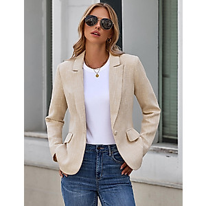 luvamia Tweed Blazers for Women Business Casual Dressy Blazer Jacket Blazers for Women Business Casual Women Blazers for Work Professional Work Clothes for Women Beige Size Small Fits Size 4 / Size 6