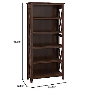 Bush Furniture Key West Shelf | Open Bookcase | Farmhouse Display Library, Bedroom, Living Room, Office | Tall Accent Cabinet, Bing Cherry