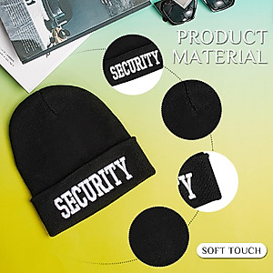Panitay 12 Pcs Cuffed Beanie Knitted Beanie Hat Embroidered Hat Black Winter Skull Cap for Men Women (Black, White,Security)