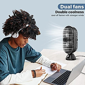 HEGGCOOE Desk Fan Oscillating Fan, Portable USB Tower Fan with Stepless Speed, Dual Air Circulation,120° Oscillation, 11 inch Personal Quiet Table Cooling Fan for Home Office Bedroom Desktop