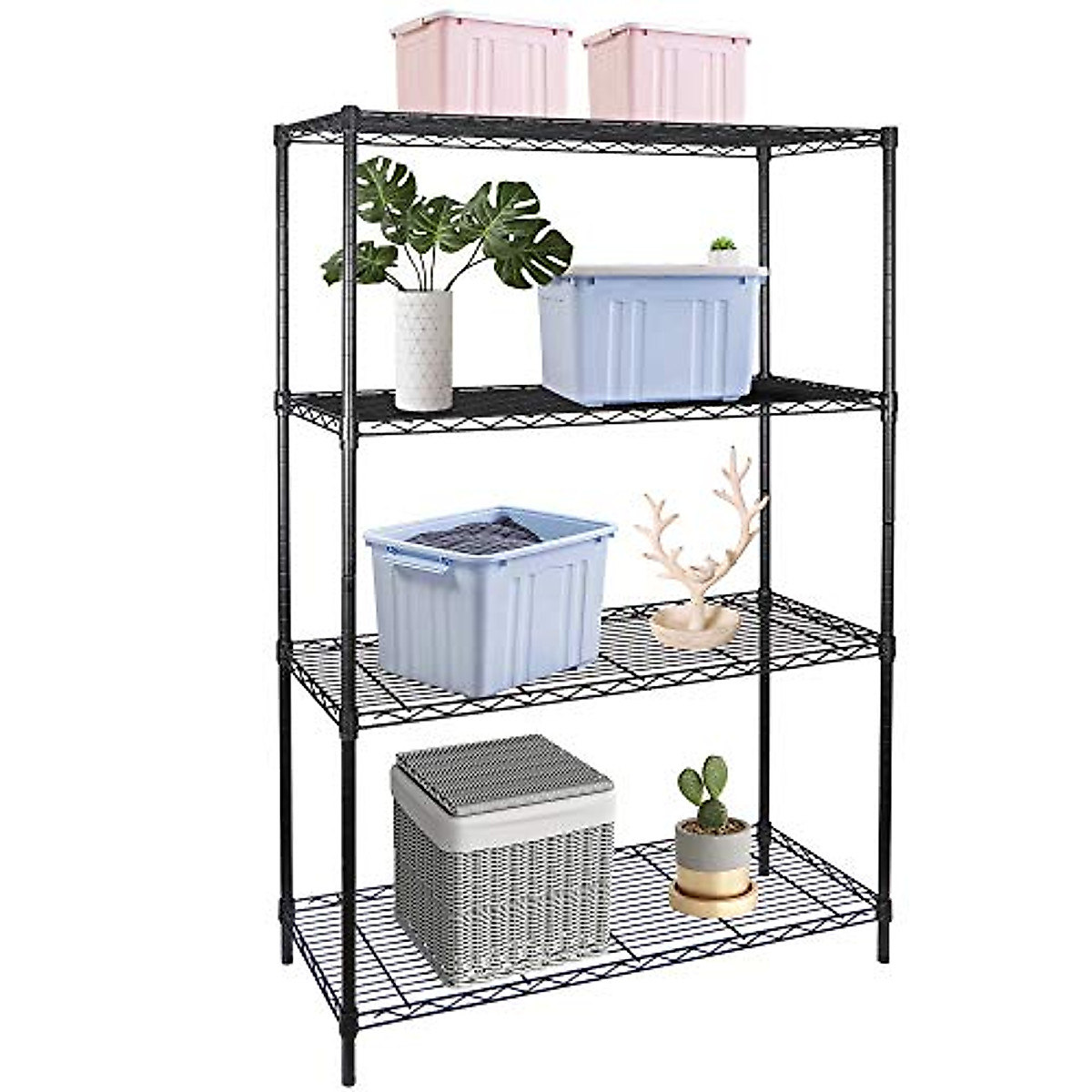 SUPER DEAL Black 4-Shelf Heavy Duty Storage Wire Shelving Unit for Restaurant Garage Pantry Kitchen Garage Rack (36L x 14W x 54H)