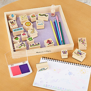 Melissa & Doug Stamp-a-Scene Stamp Pad: Fairy Garden - 20 Wooden Stamps, 5 Colored Pencils, and 2-Color Stamp Pad