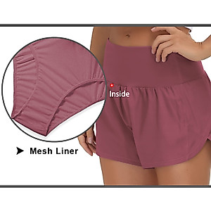 THE GYM PEOPLE Womens High Waisted Running Shorts Quick Dry Athletic Workout Shorts with Mesh Liner Zipper Pockets (Rose Red, X-Small)