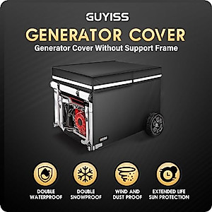 GUYISS Generator Covers While Running, 600D+210D Heavy Duty Waterproof, 32 "Lx24" Wx24 "H Fits Most DuroMax, Westinghouse,Etc 5000W-10000W Frame Generator. All-weather Generator Protective Cover.Black