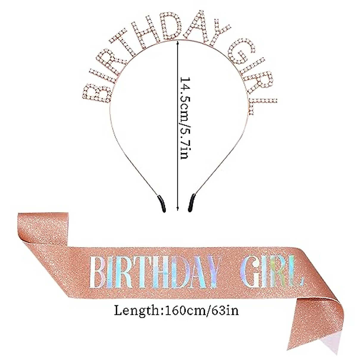 Pistha Birthday Crowns for Women, Rose Gold Birthday Girl Sash & Birthday Tiara for Women Girls Set, Happy Birthday Girl Headband Sweet Gifts for Women, Birthday Party Accessories