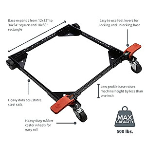 HTC-2000 Adjustable Mobile Base For Power Tools, Large Machinery, 500-pound Weight Capacity, Black, 1