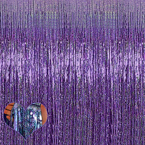 4 Pack 3.2Ft x 8.2Ft Light Purple Fringe Curtain Backdrop, Sparkle Metallic Tinsel Foil Fringe Streamers Background for Photo Booth Birthday Wedding Baby Shower Halloween Christmas Party Decorations
