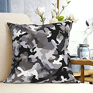 AdaNti Black Grey White Camo Print Throw Pillow Cover Square Soft Cushion Cover Throw Pillow Case for Home Decor Living Room Bed Couch Car 12"x12"