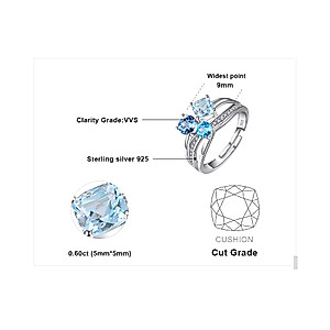 JewelryPalace Infinity 1.7ct 3 Stones Genuine Multicolor London Blue Topaz Rings for Her, 14K White Gold 925 Sterling Silver Adjustable Open Ring for Women, Natural Gemstone Jewelry Sets