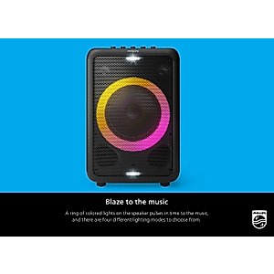 PHILIPS X3206 Bluetooth Party Speaker with Deep bass, Up to 14 Hours Battery, Party Lights and Karaoke Effects, Microphone and Guitar Input, Audio-in, USB Charging, Built-in Trolley, TAX3206