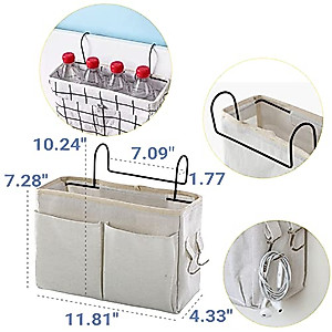 Soying Big Pocket Under-Bed Storage Organizer Bag, Big Pocket Fabric Hanging Storage Basket Organizer Box for Home Kitchen Closet Bathroom (BedSide-WhiteGrid)
