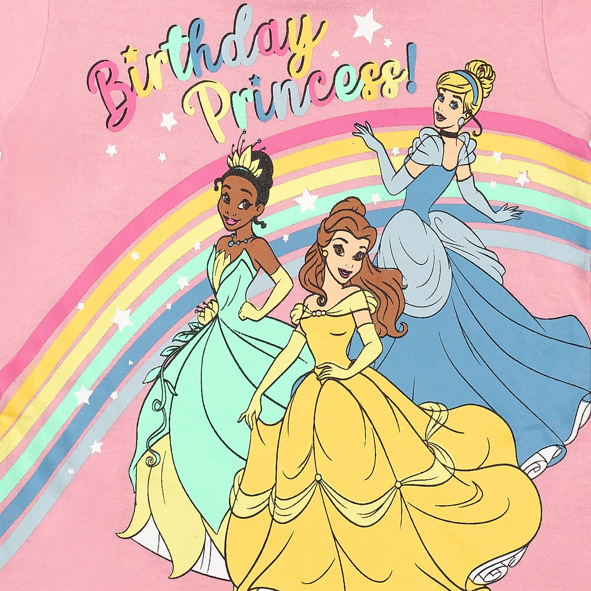 Disney Beauty and The Beast Princess Belle Cinderella Tiana Little Girls T-Shirt 6-6X Pink