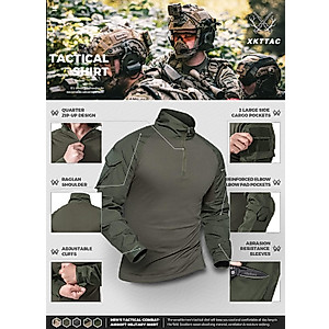 XKTTAC G3 Combat Tactical Shirt for Men with 2-4 Pockets Airsoft-Military-Paintball-Camping Gear Multicam Army BDU TOP Security Clothes（Green/2 Pockets，S）