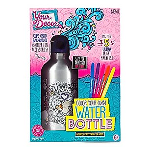 Just My Style Color Your Own Water Bottle, Includes Markers & Gemstones, Personalized Craft Kit for Kids, DIY Decorating, Gift for Girls