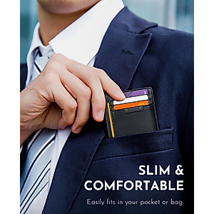 Buffway Slim Wallet for Men Women Minimalist Small Leather Front Pocket Wallets with RFID Blocking and Gifts Box - Bassa Black