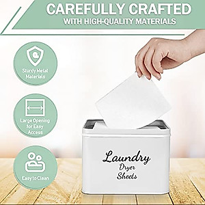 Creproly Dryer Sheet Holder Dispenser Farmhouse Metal Dryer Sheet Container with Lid for Laundry Room Decor and Space Saving Laundry Room Organization and Storage (White)