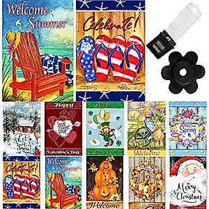 Seasonal Garden Flags Set of 10 12x18 Inch Double Sided Yard Flag Pack with Anti-Wind Clip and Stopper Outdoor Decorative Holiday Flags Small Spring Welcome Easter Banners for Outside