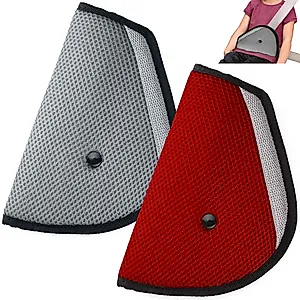 maxin Kids Seatbelt Adjuster Set of 2, Child Seat Belt Safter Covers - (Red and Grey)
