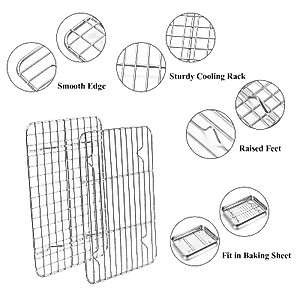 Baking Sheet with Rack Set, Yododo Set of 4 (2 Sheets + 2 Racks), Stainless Steel Cookie Sheet Baking Pan Tray with Cooling Rack, Non Toxic & Heavy Duty & Easy Clean - Size of 10 inch