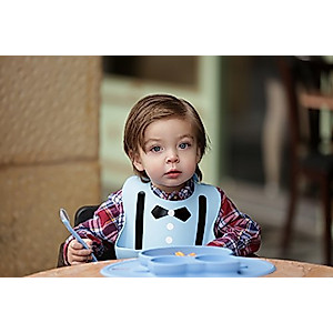 Waterproof Bibs for Toddlers - Silicone Bib –Fits Up to 6 Years Old (Blue Suit)