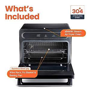 Nutricook Steami 11-in-1 Convection Air Fryer, 25QT Countertop Oven for Baking, Roast, Steam, Dehydrate, Pizza - Convection Oven with Accessories for Healthy Cooking Stainless Steel