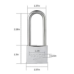 FIGODE® Marine Grade Rustproof Padlock with Stainless Steel Shackle and Chrome Plated Brass Body, Outdoor Padlock Weatherproof, Keyed Different, 2.3 in. Long Shackle, 1 Pack