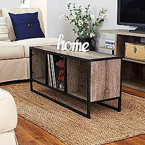 Household Essentials Jamestown TV Stand Coffee Table with Square Cube Storage Compartments Ashwood Rustic Wood Grain and Black Metal