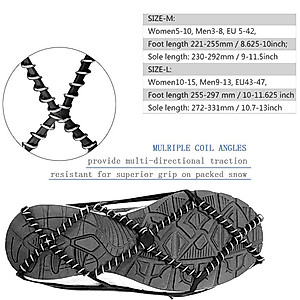 Ice Cleats, Highly elastic Traction Cleats Grippers with magic tape Straps and Storage Bag, Anti Slip Walk Traction Cleats for Hiking Walking on Snow and Ice (M: Women5-10/Men3-8/foot length221-255mm)