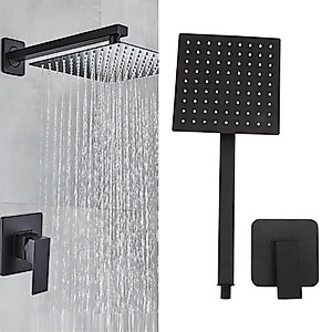 Topyond Bathtub Faucet Set,Shower System,Rain Shower Kit Square Single Handle in Wall Waterfall Shower Head Kit for Bathroom Home Black
