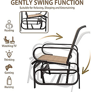 Outdoor Patio Glider Chair,Metal & Mesh Swing Rocking Lounge Comfortable Chair, for Outside Lawn,Backyard,Porch,Balcony,Pool, Brown