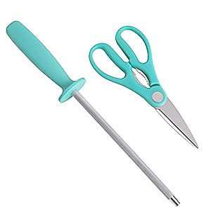 Oster Evansville 14 Piece Cutlery Set, Stainless Steel with Turquoise Handles -