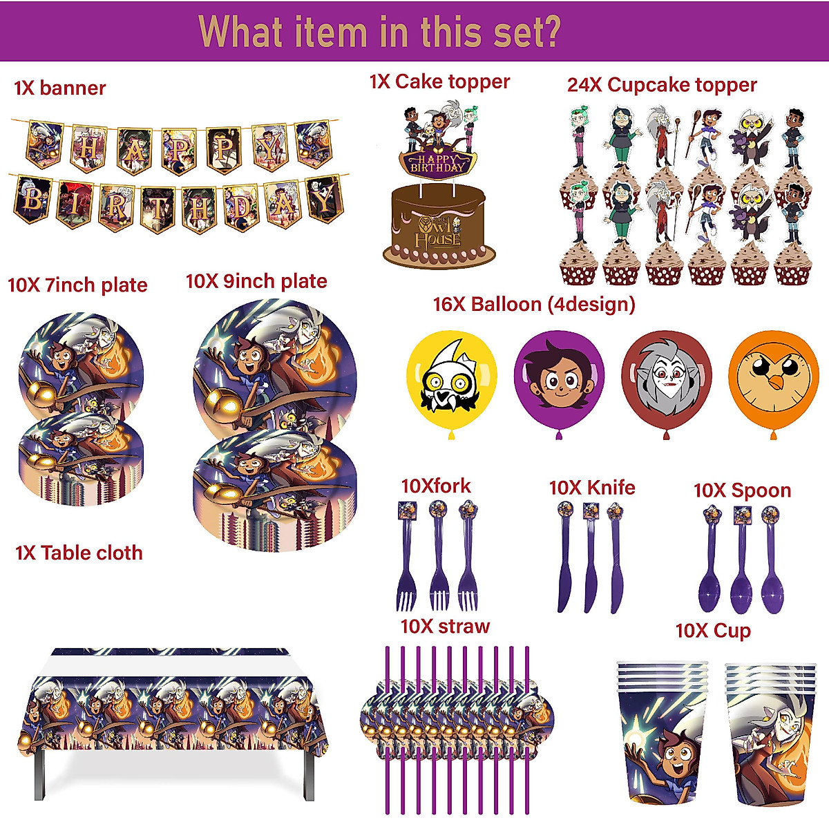 House birthday party decoration owl party supplies happy birthday plates and cups banner cake topper balloons for kids birthday party decoration