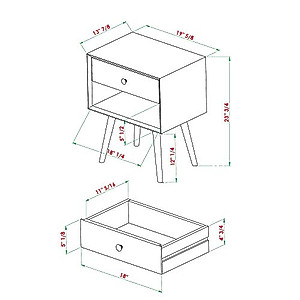 Walker Edison Mid Century Modern Wood Nightstand Side Table Bedroom Storage Drawer and Shelf Bedside End Table, 1 Drawer, Caramel