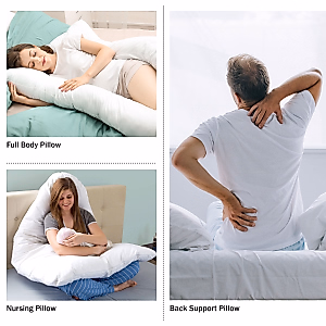 Bluestone Pregnancy, Full Body Maternity Pillow with Contoured U-Shape, Back Support, White