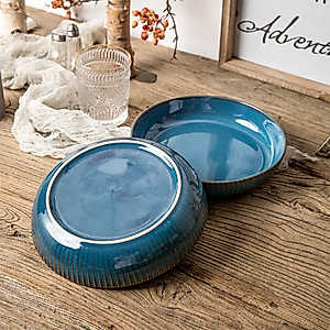 CSYY 4 Pcs Pasta Bowls 35 Ounces, 8.5 Inch Porcelain Large Serving Bowls, Premium Deep Dinner Plates Round Salad Plate Set for Soup Snack Pasta Fruit Dessert, Blue