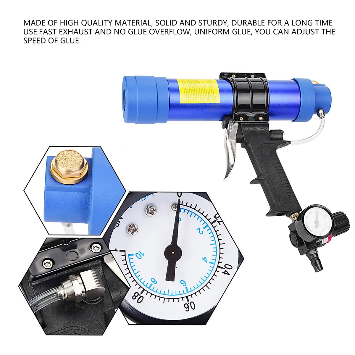 Yuecoom Seam Sealer Gun, Pneumatic Glass Glue Sealant Caulking Gun, Adjustable Silicone Gun 310ML with Spray Adhesive Blown Film Extended Nozzle Cartridge Air Gun