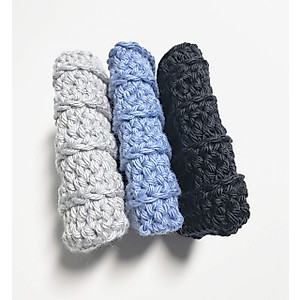 Set of 3 Handmade Crochet Washcloths, 100% cotton washcloths, set of 3, Dish Towels, Dish cloths, Baby washcloths, linen, Black, Blue and Gray Cotton Washcloths