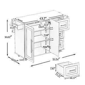 LostCat 43" Drop Leaf Kitchen Island Cart with 3 Drawers, Wood Table Top, Storage, Spice & Towel Rack for Dining Room, Living Room, Black