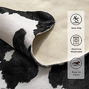 Ashler Cowhide Rug Cow Print Area Rug, Off White Cute Faux Cow Animal Mat, Non-Slip Backing, Machine Washable Rugs for Room Decor, Living Room and Bedroom, 4.6 x 5.2Ft